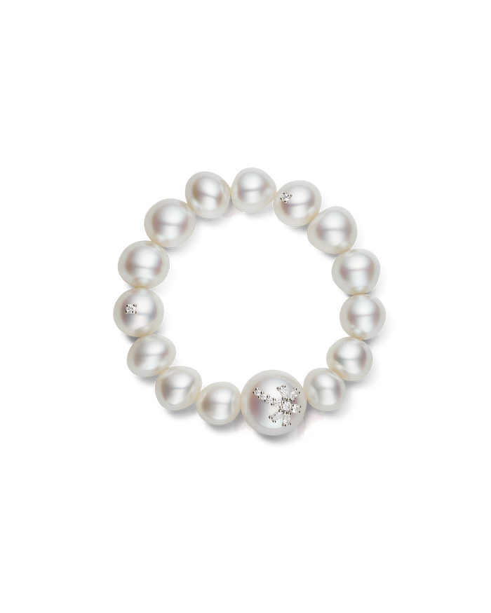 Diamond Dragonfly Pearl Bracelet | 12-17mm Pearls, Diamond,