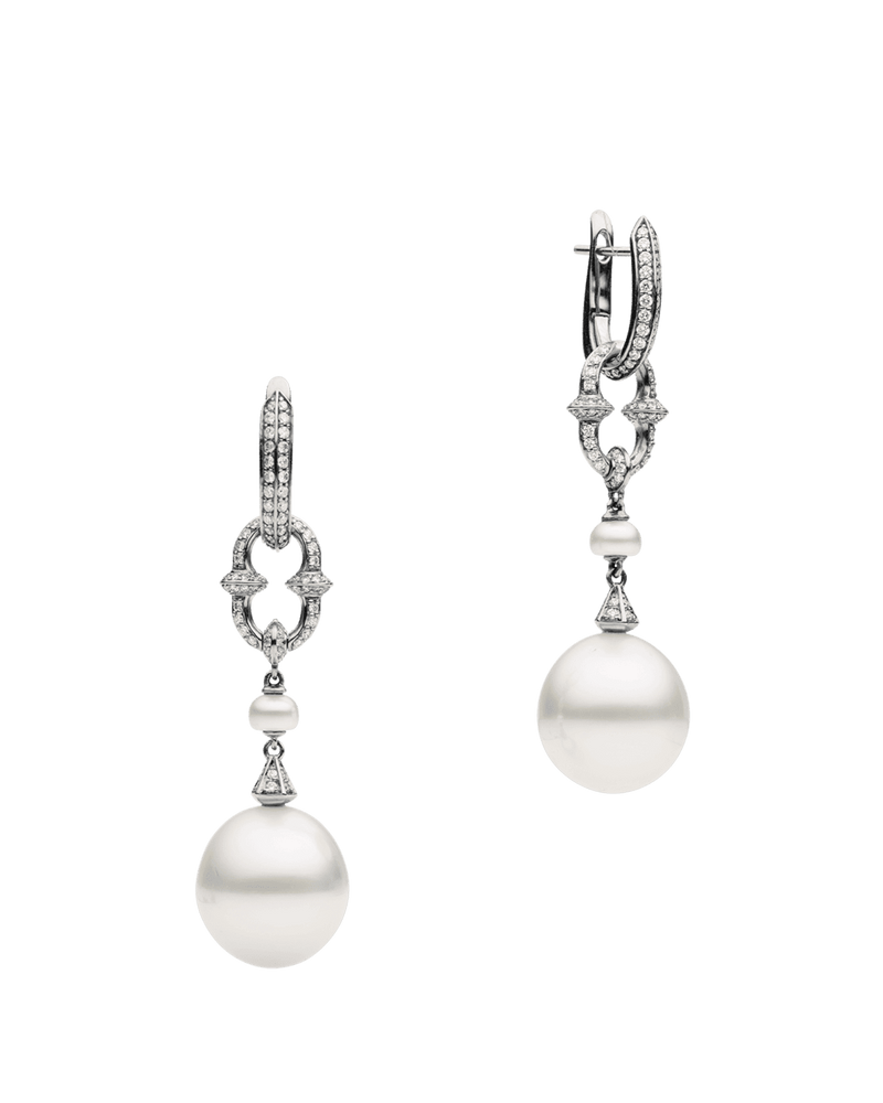 Diamond Keel Edge Pearls My Way Earrings with Diamond Anchor Link Pear