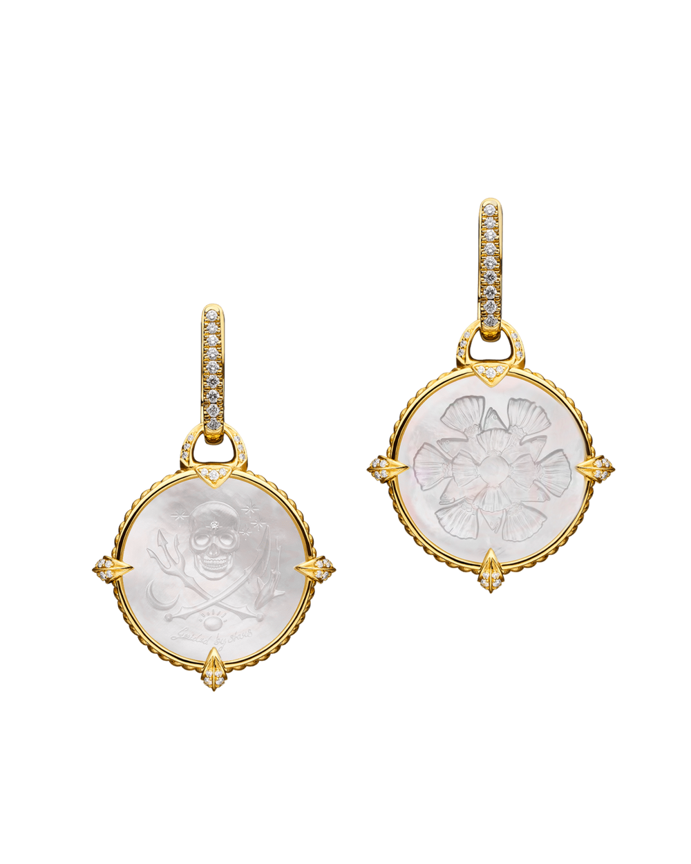 Diamond Coin Charm Earrings | Mother of Pearl, Diamonds, and Yellow Go