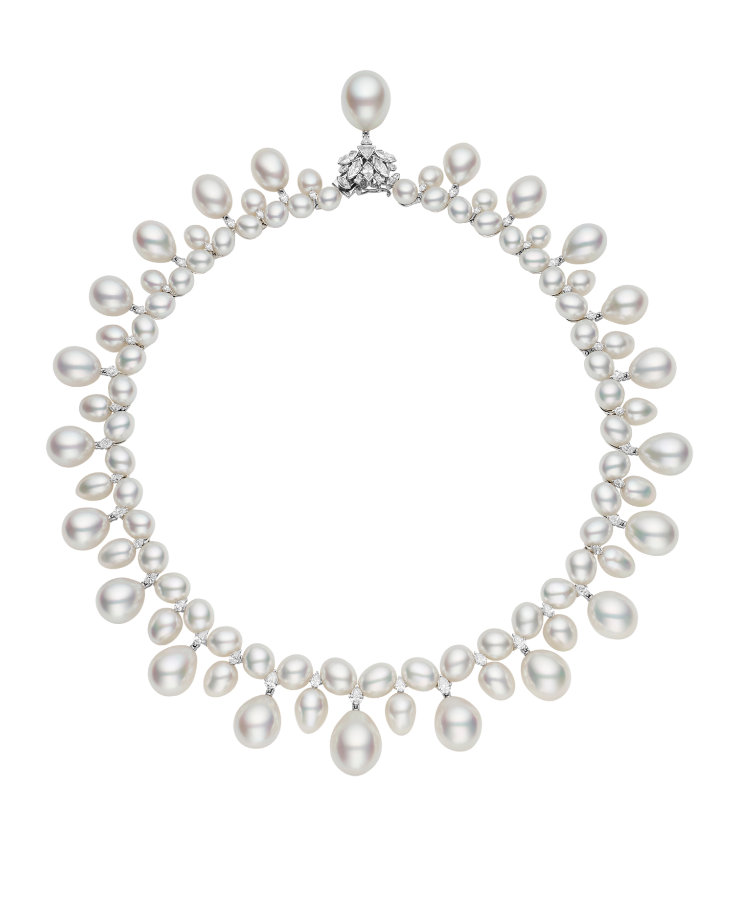 Drop Pearl Collier | 7-15mm Pearls, Diamonds, and Platinum