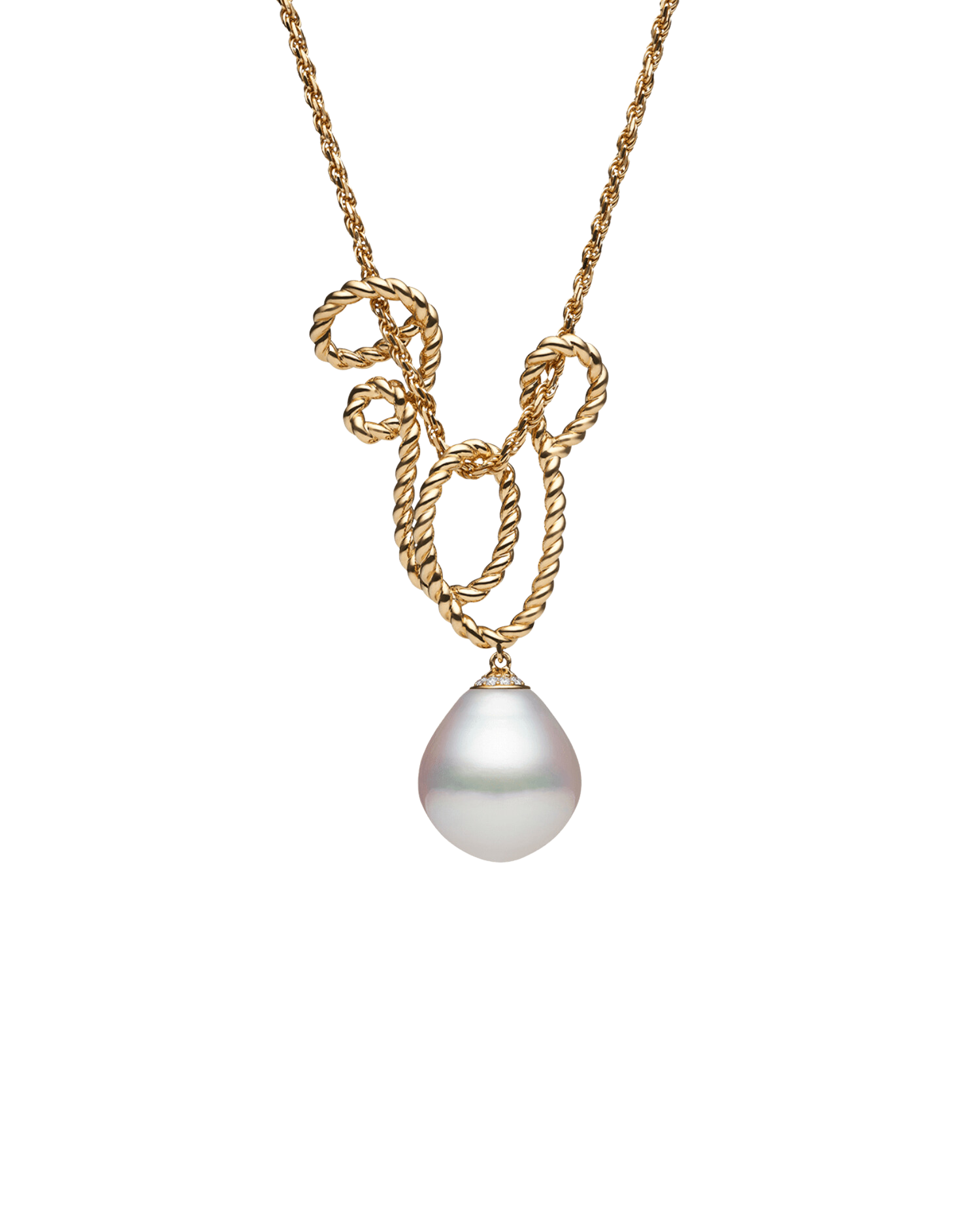 Entwined Rope Pearl Pendant | 16mm Oval Pearl and Yellow Gold