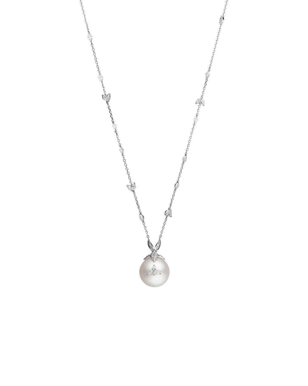 Full Moon Pearl Necklace | 15mm Round Pearl, Diamonds, and White Gold