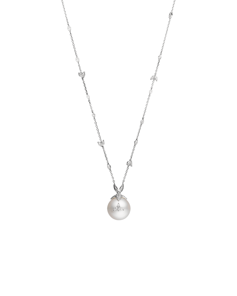 Full Moon Pearl Necklace | 15mm Round Pearl, Diamonds, and White Gold