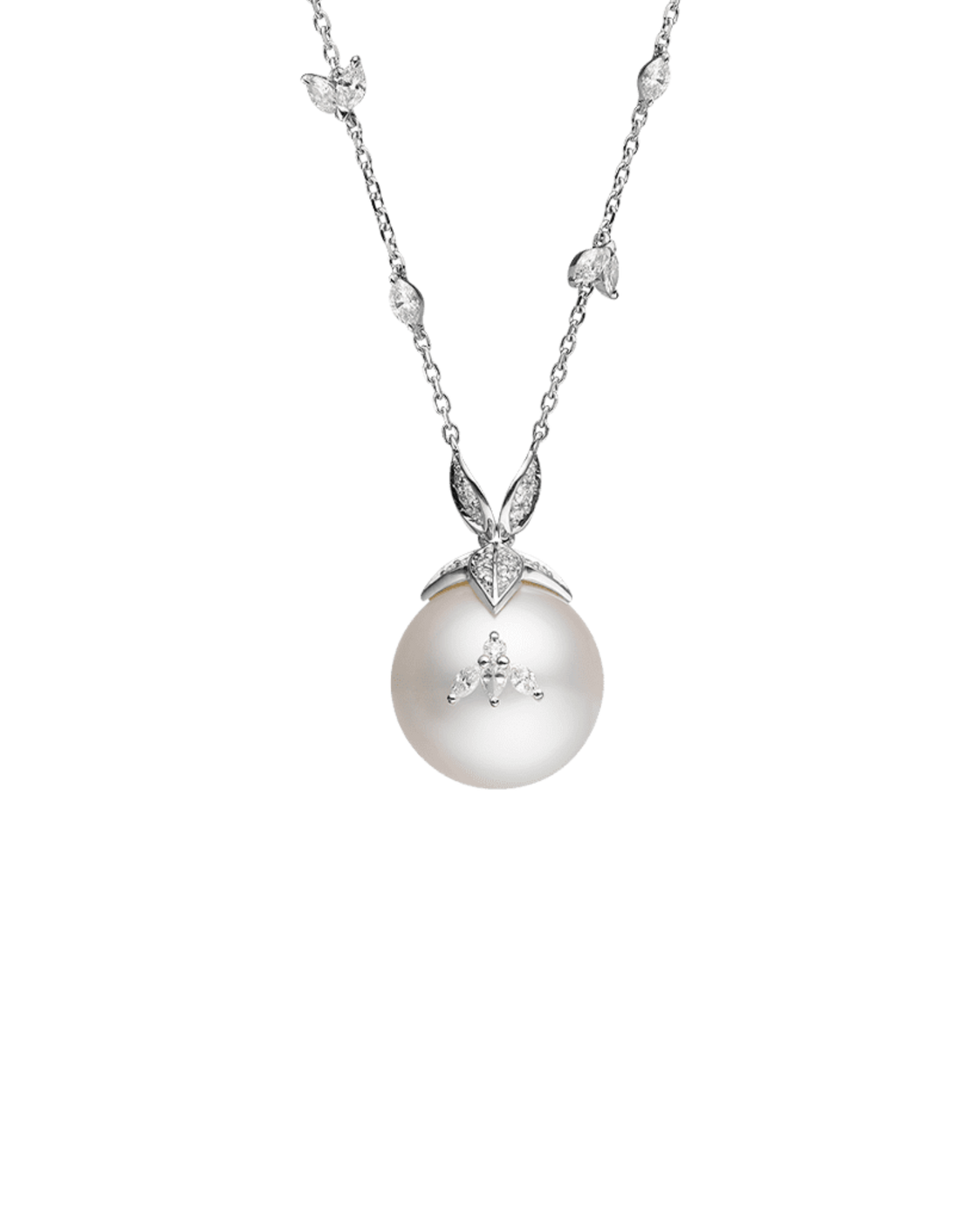 Full Moon Pearl Necklace | 15mm Round Pearl, Diamonds, and White Gold