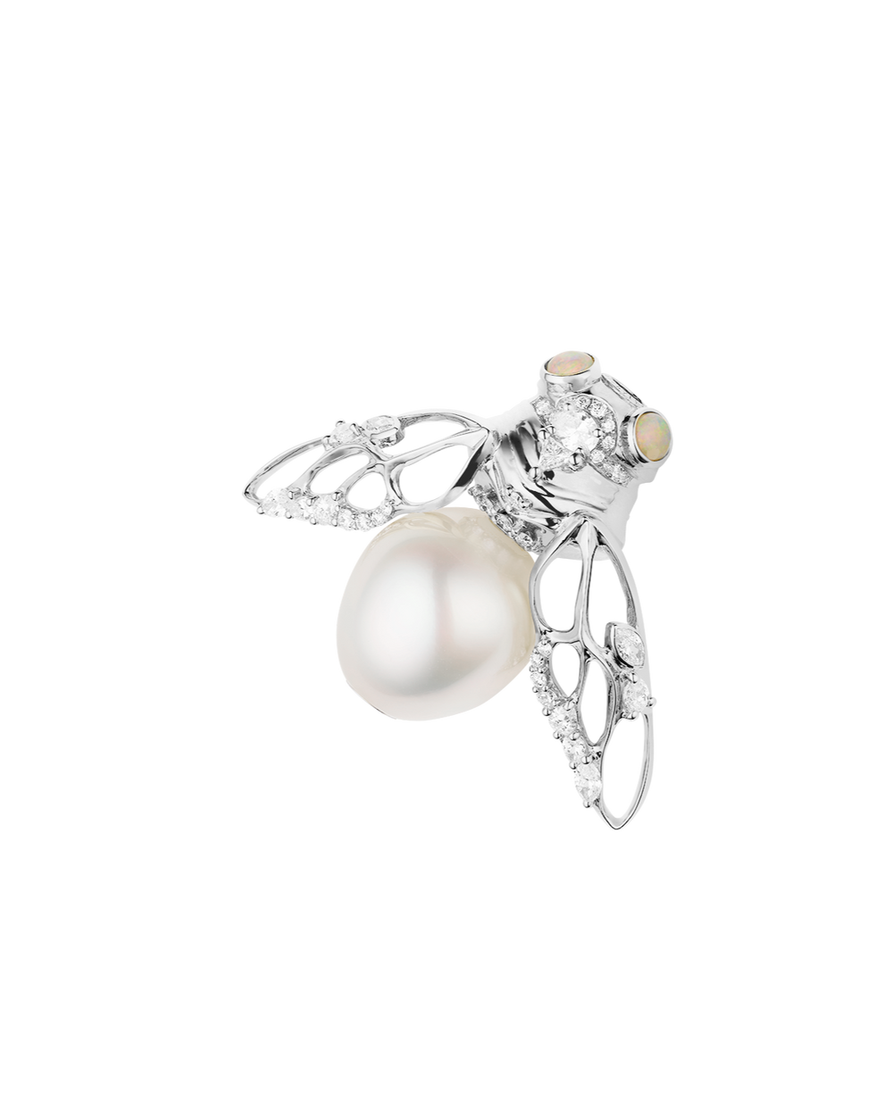 Lacewing Cicada Pearl Clasp | 12mm Drop Pearl, Diamond, and White Gold