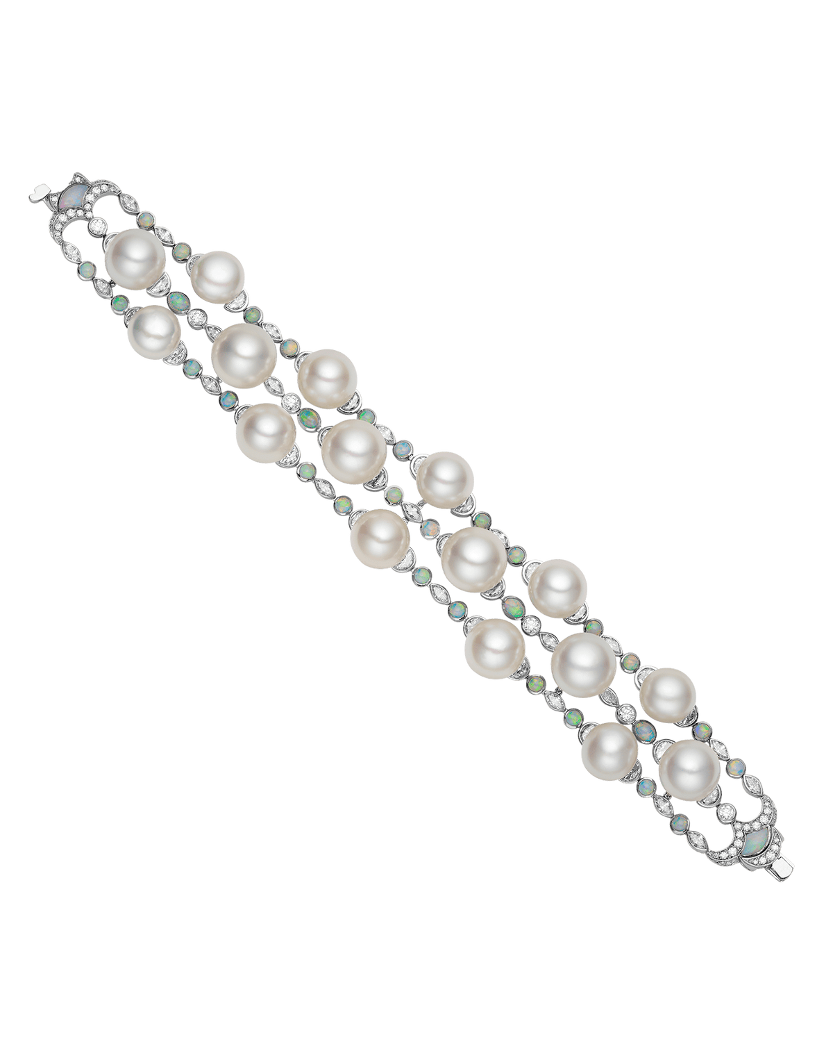 Lunar Eclipse Pearl Bracelet | 9-11mm Pearls, White Opals, and White G