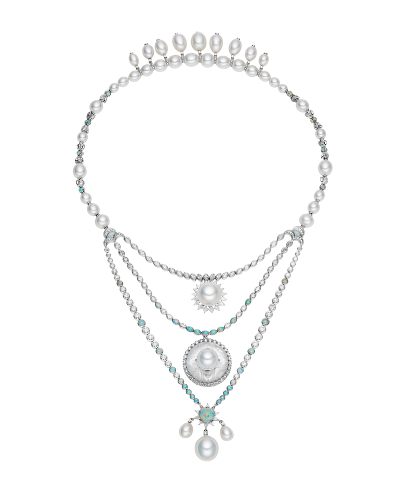 Lunar Eclipse Pearl Necklace | 9-13mm Pearls, Rock Crystals, and White