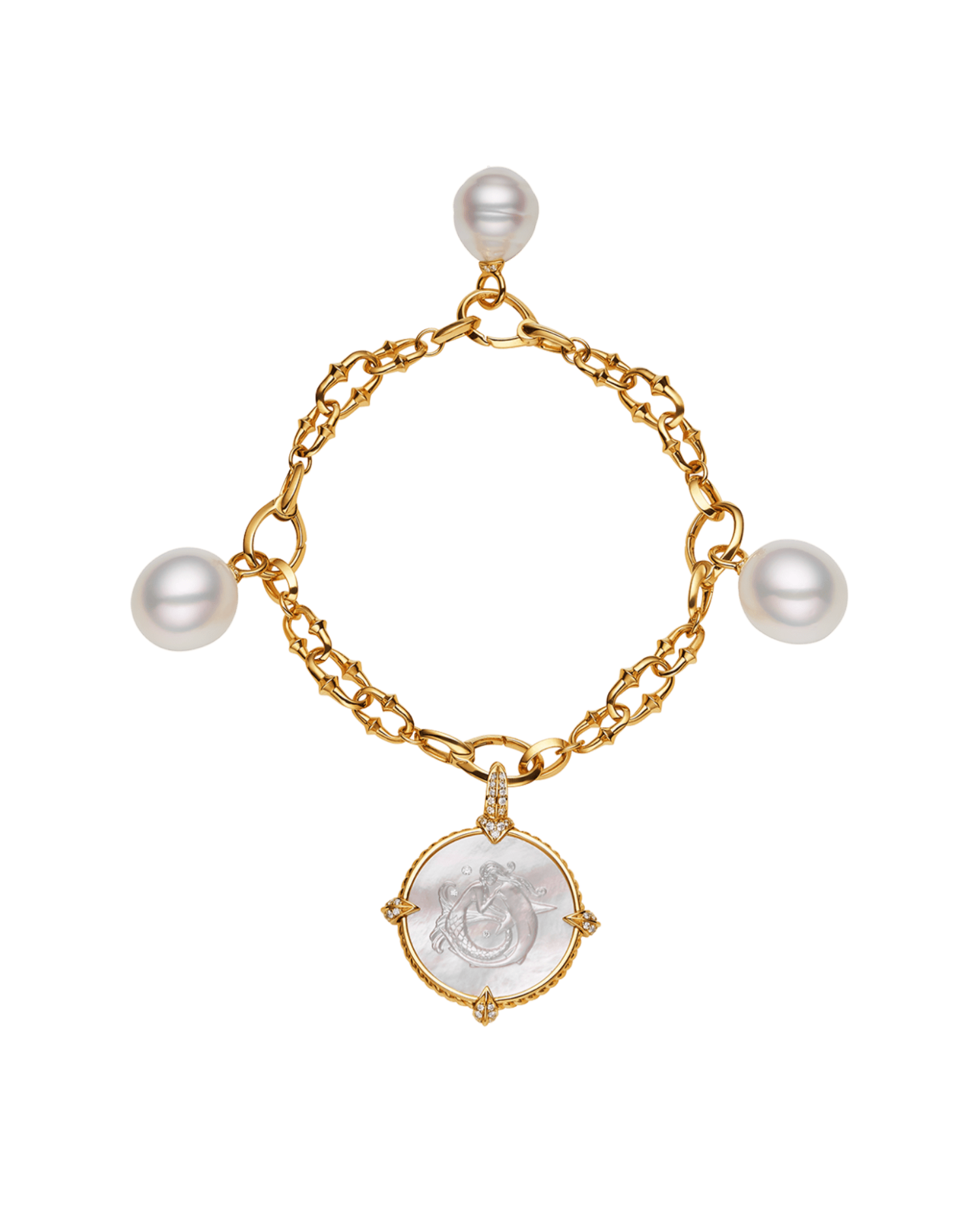 Mermaid Dive Charm Bracelet | 10mm Circle Pearl, 12mm Oval Pearls, Mot
