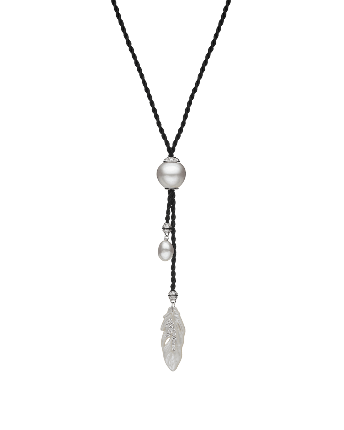 Diamond Feather Silk Pearl Necklace | 13mm Keshi Pearl, Mother of Pear