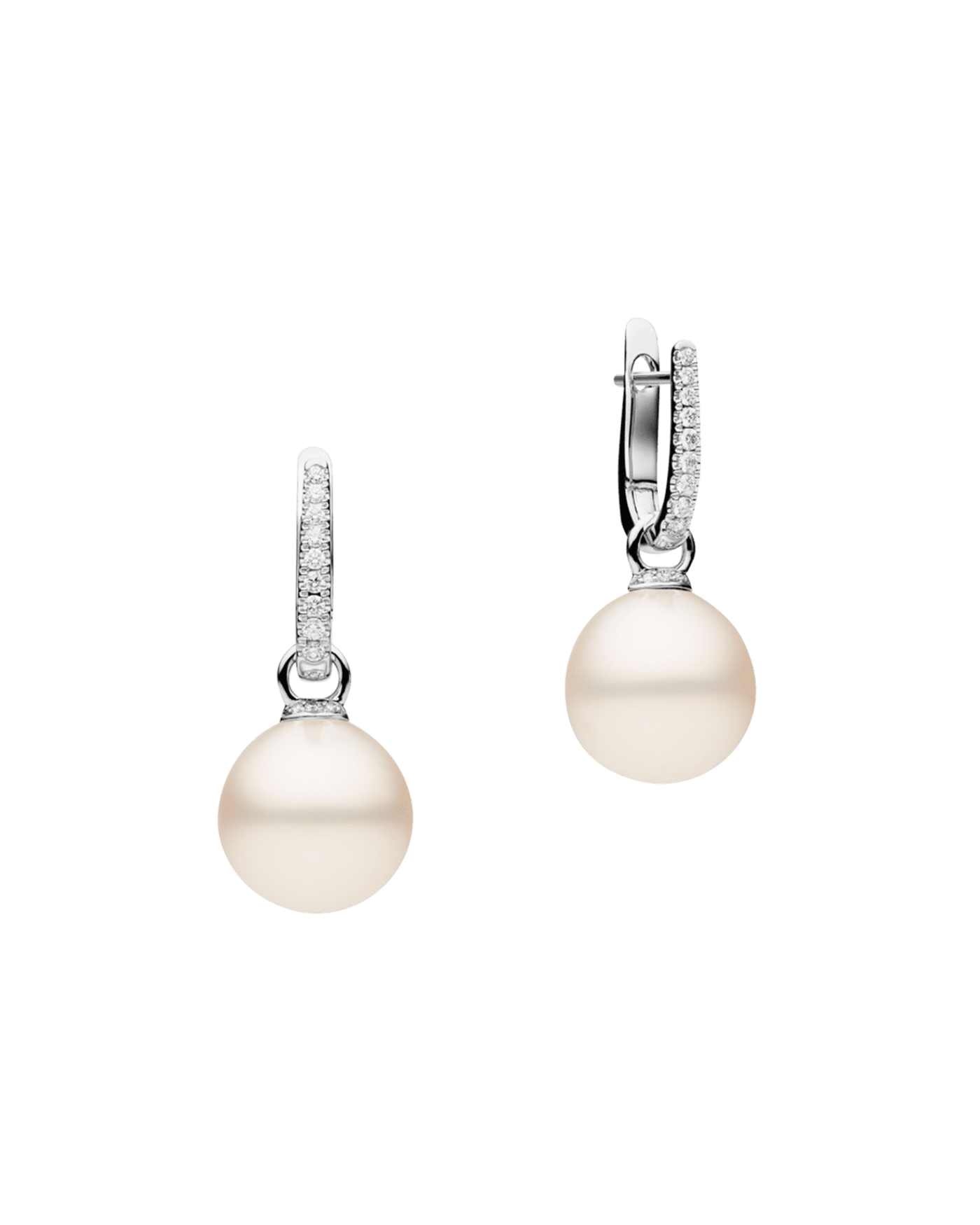 Diamond Pearls My Way Earrings | 12mm Oval Pearls, Diamonds, and White