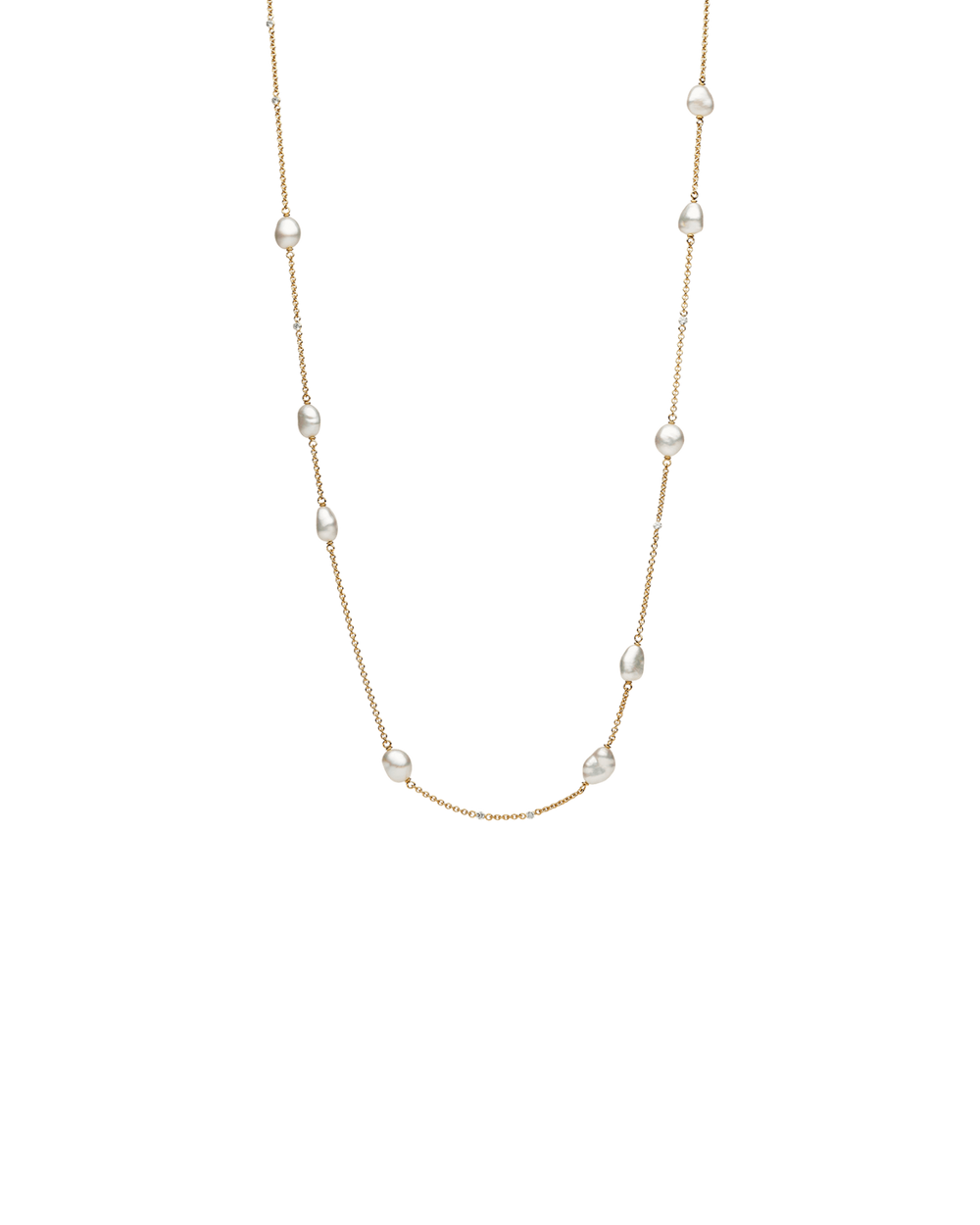 Keshi Pearl Long Chain Necklace | 5mm Keshi Pearls, Diamonds, and Yell