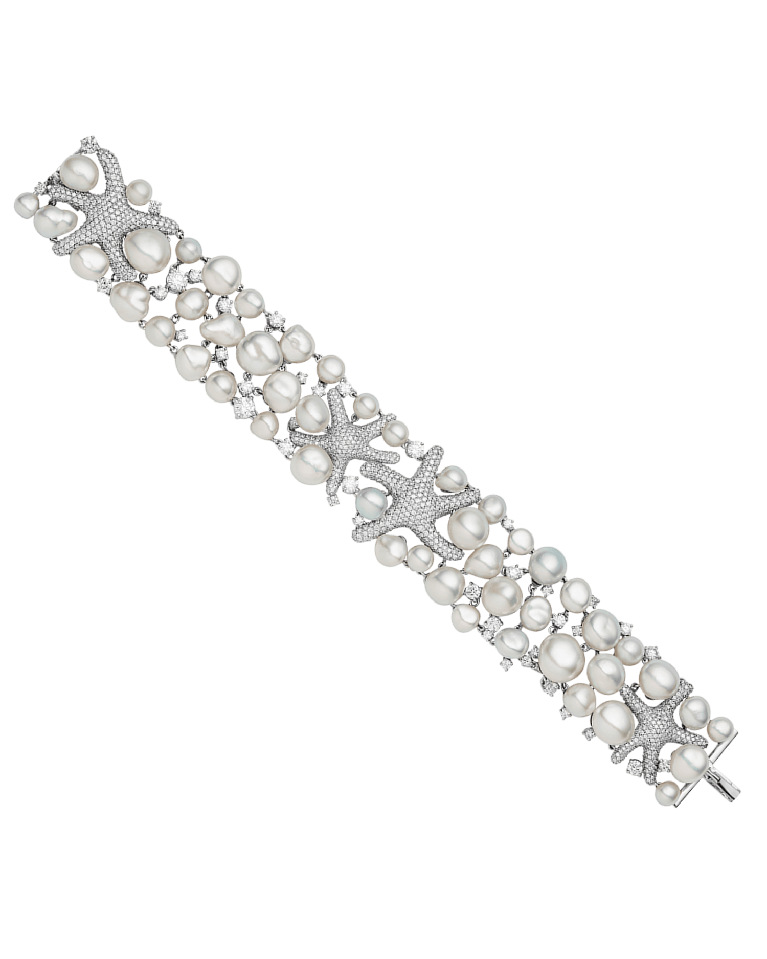Rockpool Starfish Pearl Bracelet | 5-10mm Keshi Baroque Pearls, Diamon