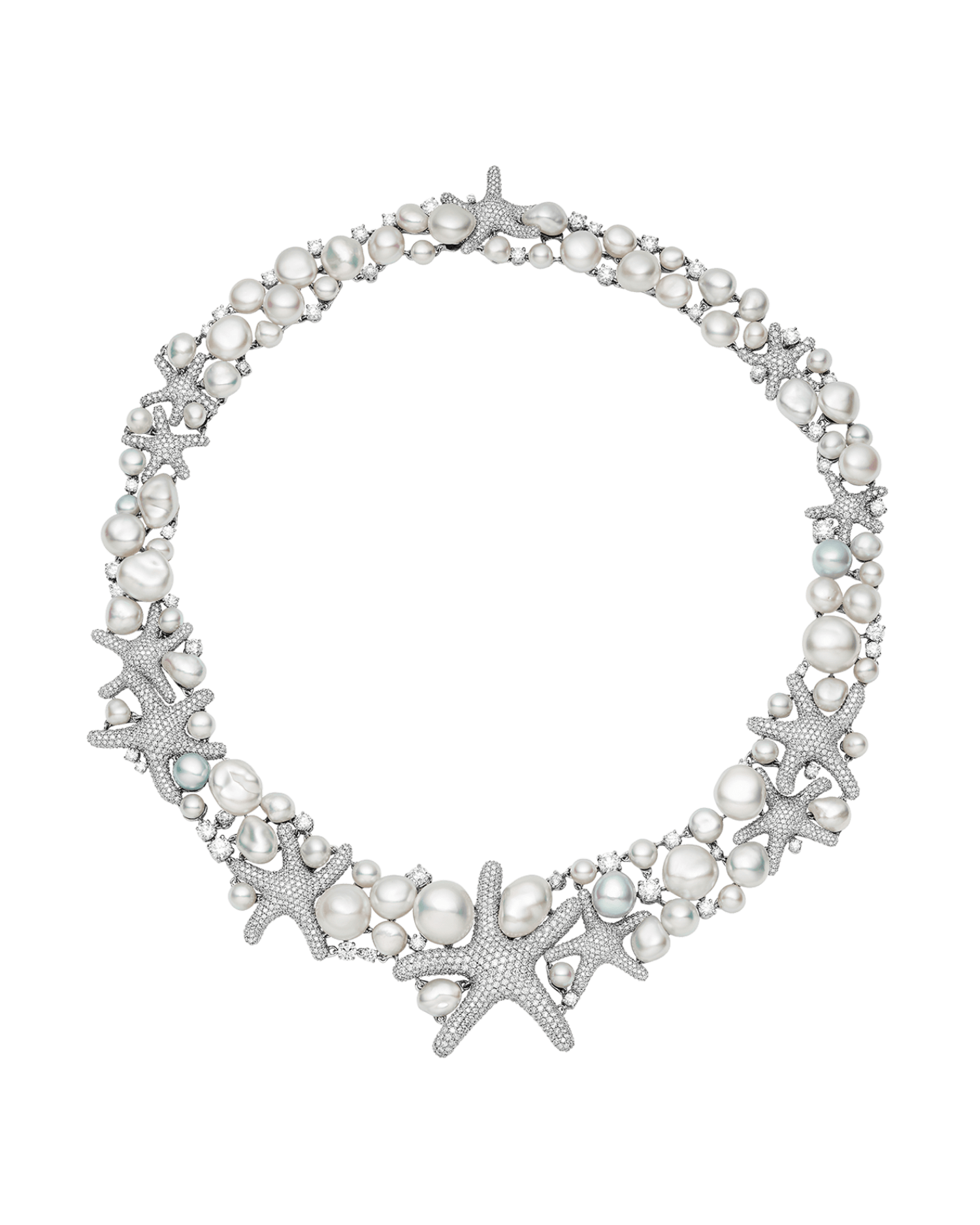 Rockpool Starfish Pearl Collier | 5-12mm Keshi Baroque Pearls, Diamond