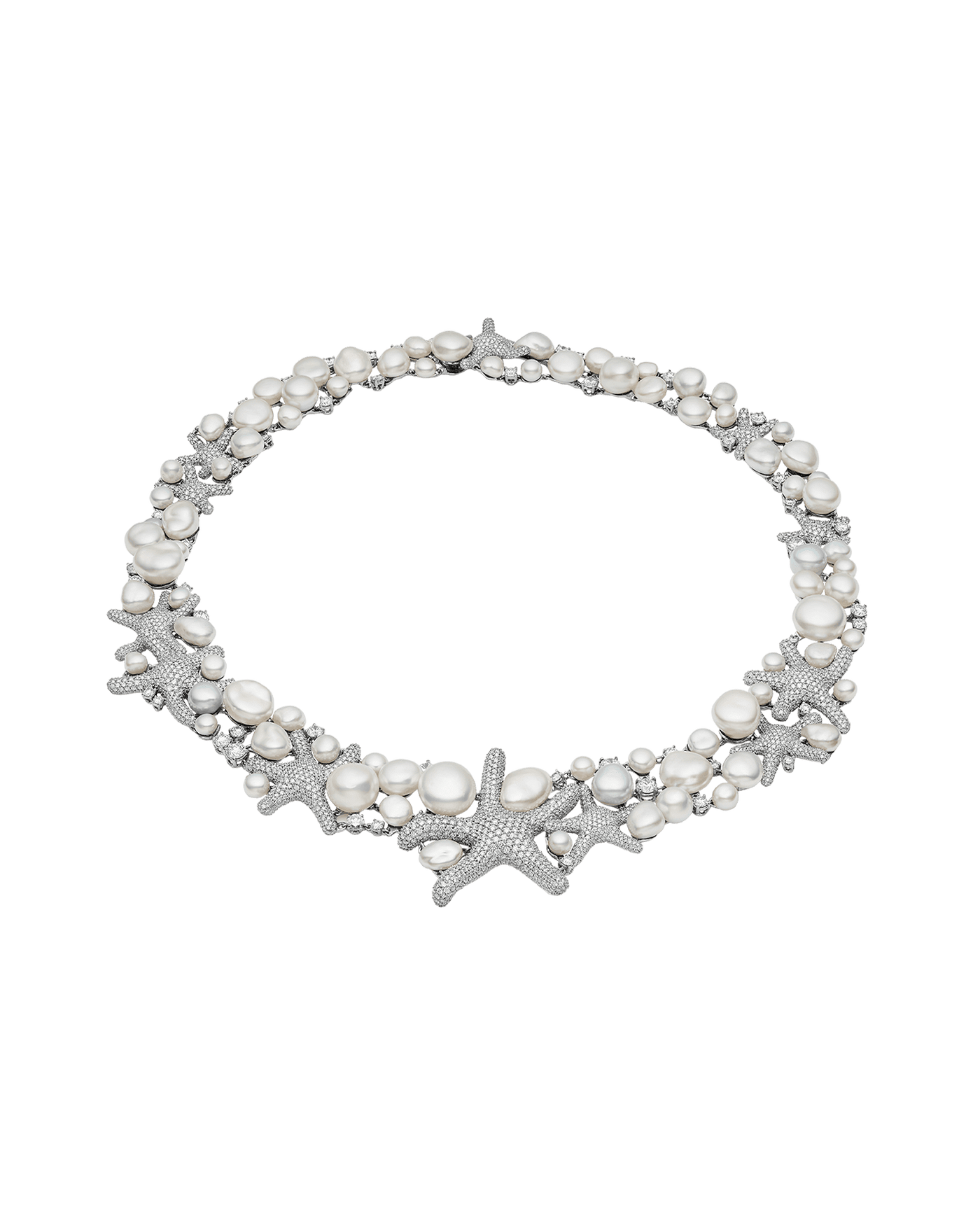 Rockpool Starfish Pearl Collier | 5-12mm Keshi Baroque Pearls, Diamond