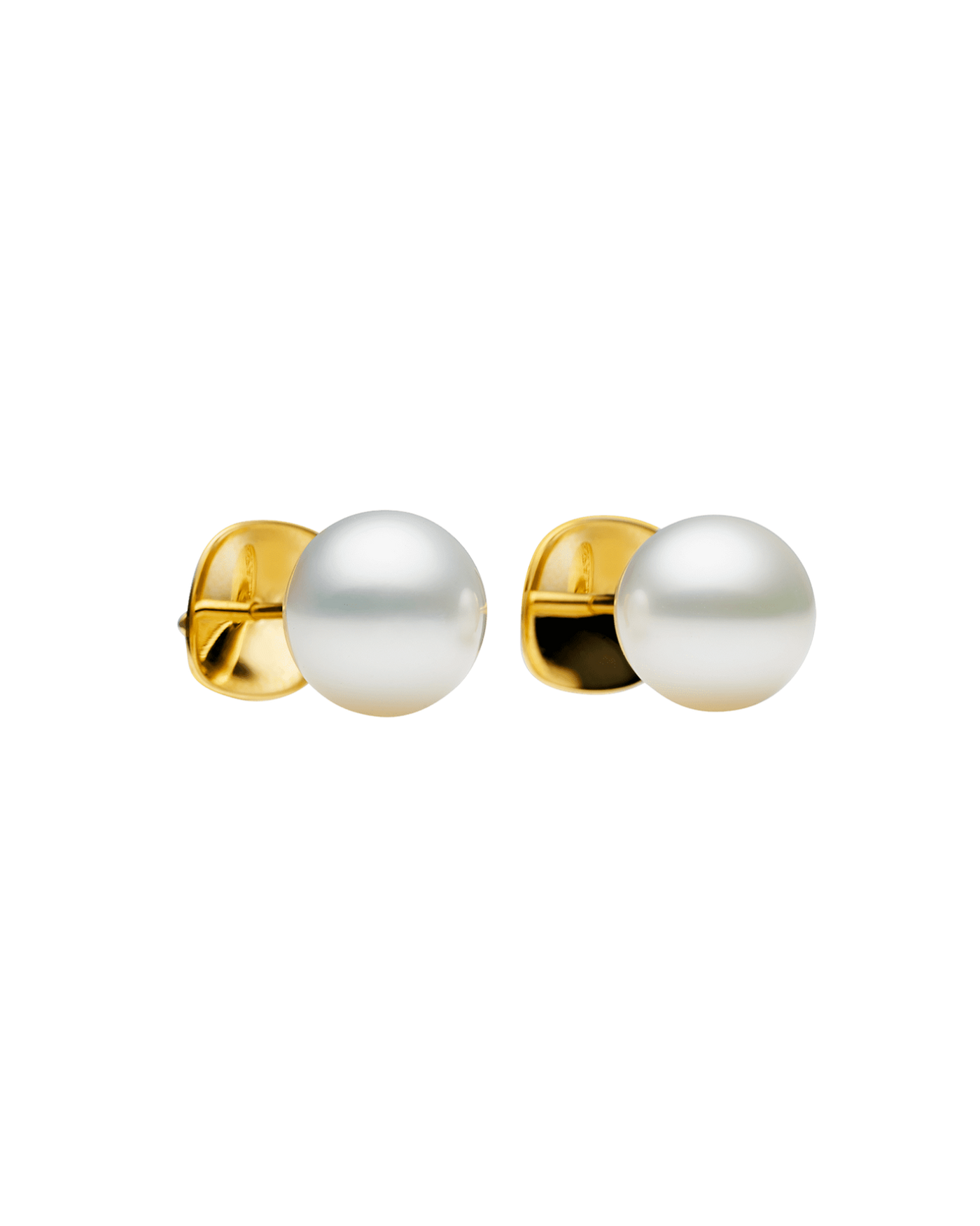 Round Pearl Stud Earrings | Round Pearls and Yellow Gold