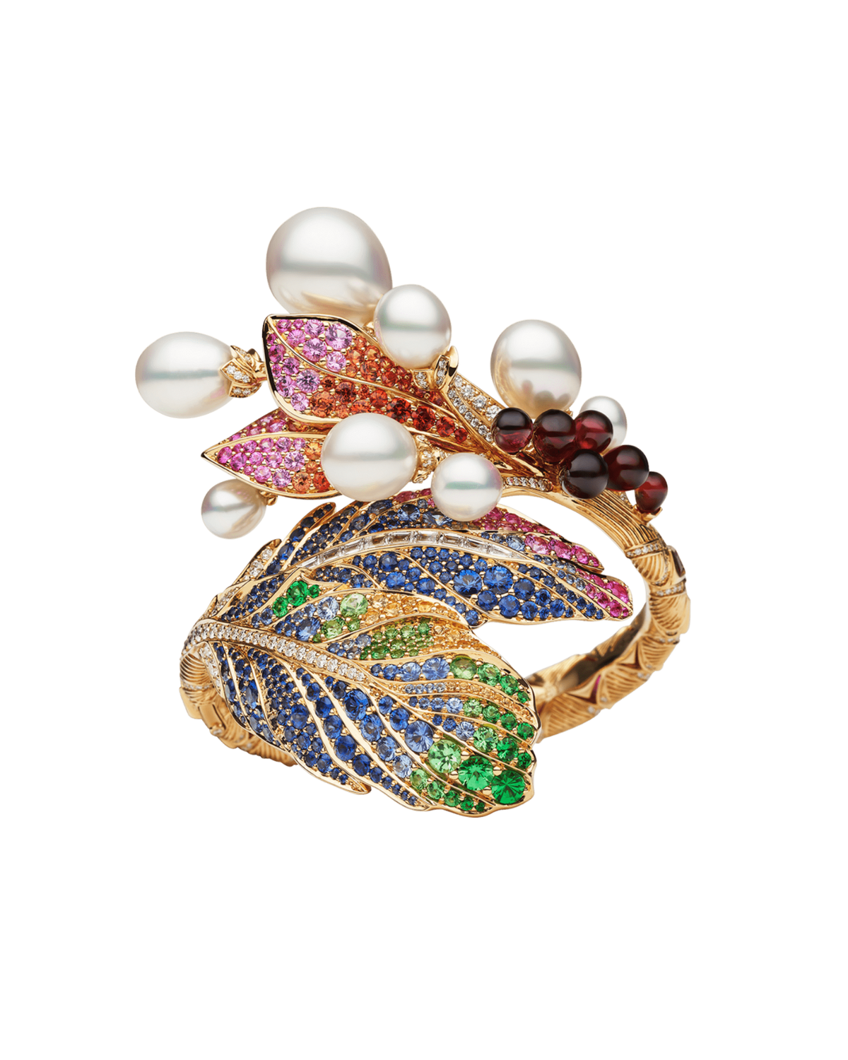 Song Bird Double Feather Pearl Cuff | 6-14mm Drop Pearls, Gemstones, a