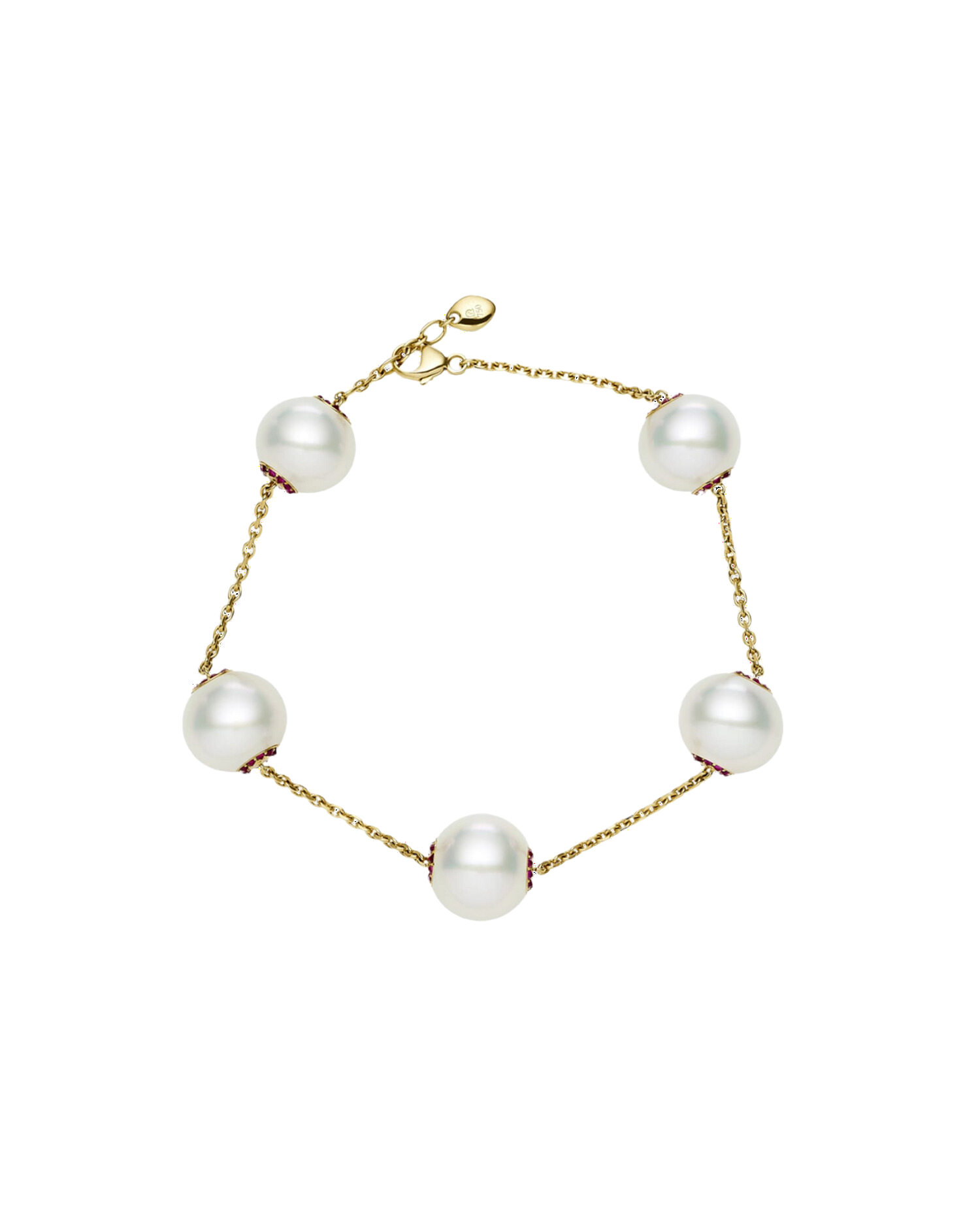 Ruby Touchstone Pearl Bracelet | 12mm Button Pearls, Rubies, and Yello