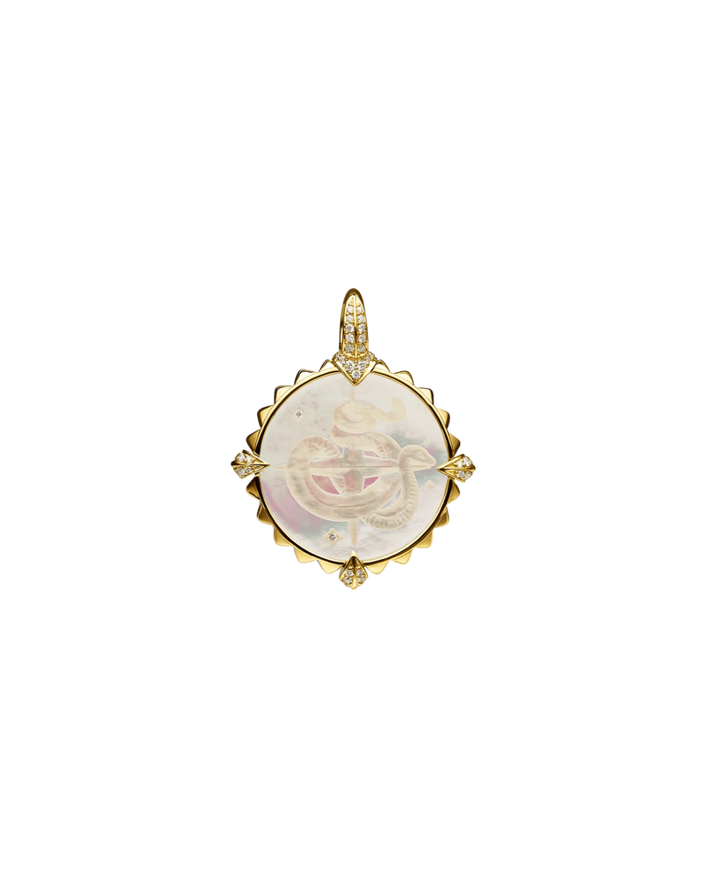 Year Of The Snake Coin Charm | Mother of Pearl, Diamonds, and Yellow G